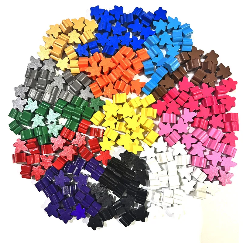100-Wooden-Meeples-14-colors-16mm-Extra-Board-Game-Pawns-Pieces ...