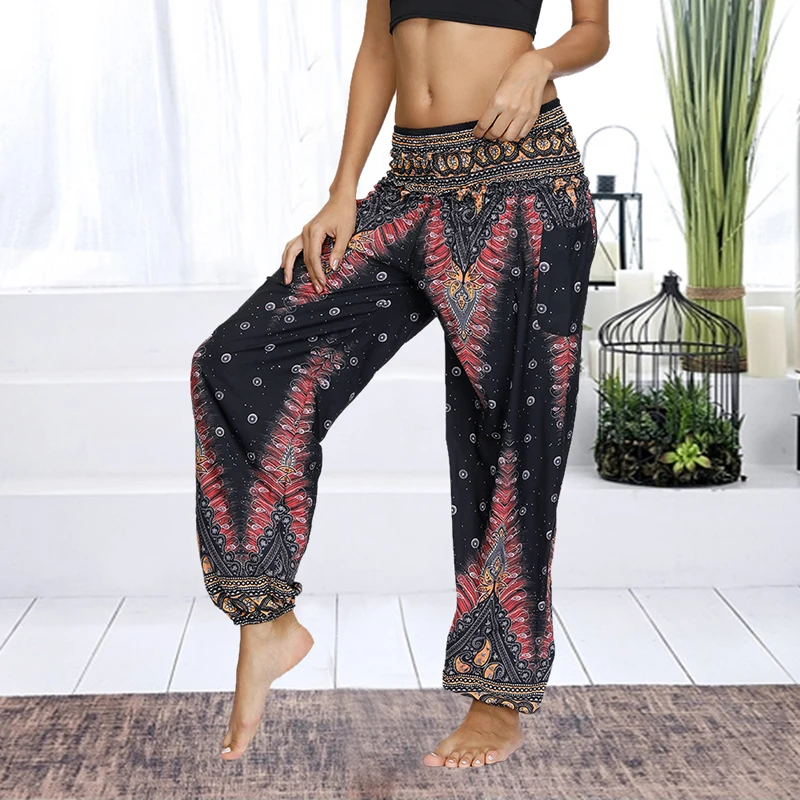 Yoga Pants Women's Boho Pants High Waist Baggy Bloomers Pants Print ...