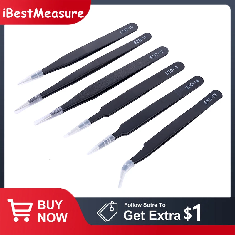 2/6PCS Precision Tweezers Set ESD Anti Static Stainless Steel Tweezers Repair Tools for ...