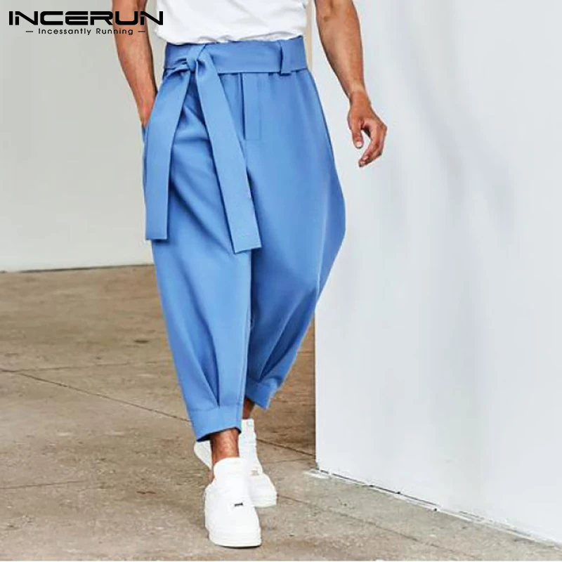 INCERUN Men Pants Solid Color Joggers 2024 Baggy Pockets Fashion Casual ...