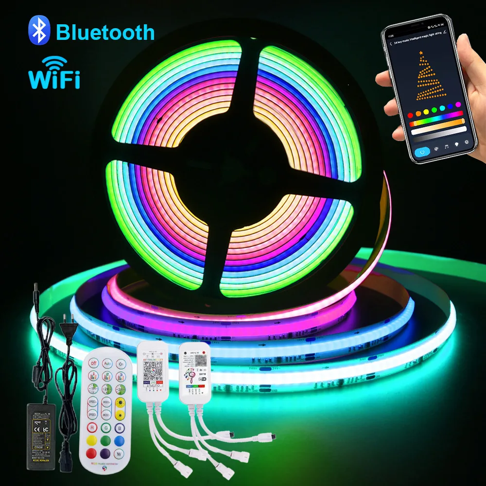 12V-24V-WS2811-RGB-COB-LED-Strip-Light-Wifi-Bluetooth-compatible-Remote ...