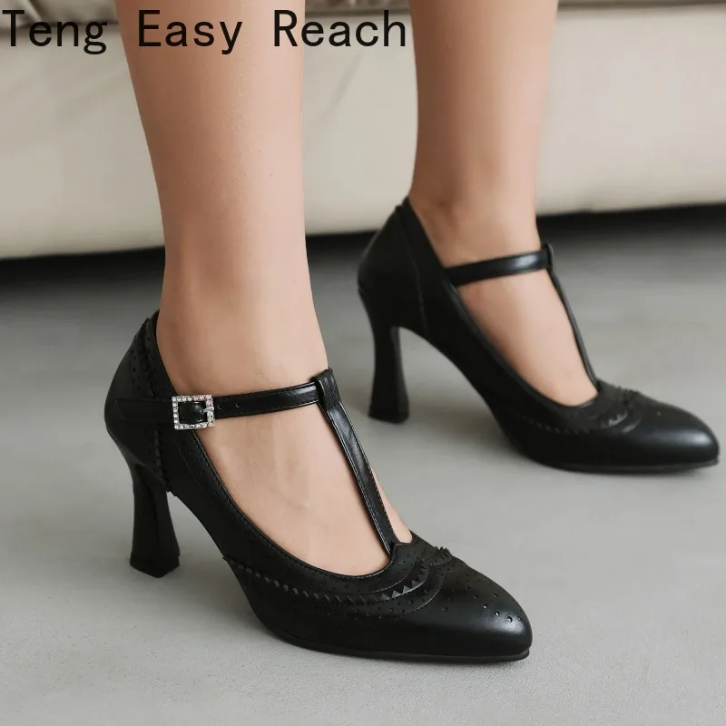 Vintage Women's Mary Jane Heels Fashion T-Shape with Pointed Toe Light ...