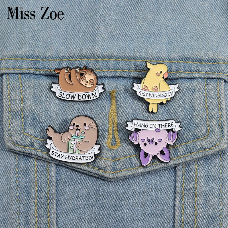 HANG IN THERE Enamel Pins Custom Upside Down Pig Sloth Capybar Brooches ...