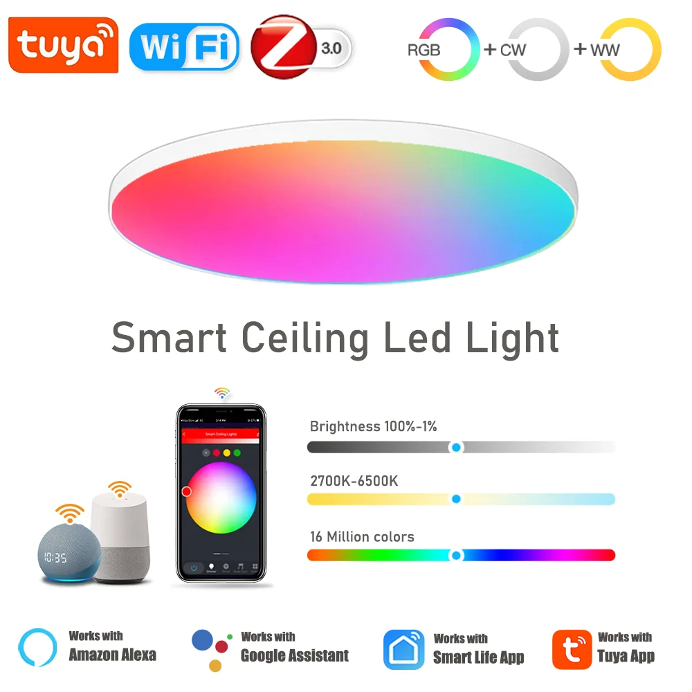 Zigbee Smart Ceiling Light Tuya Wifi Led Lights 24W RGB Dimmable Smartlife Ceiling Lamp Alexa ...