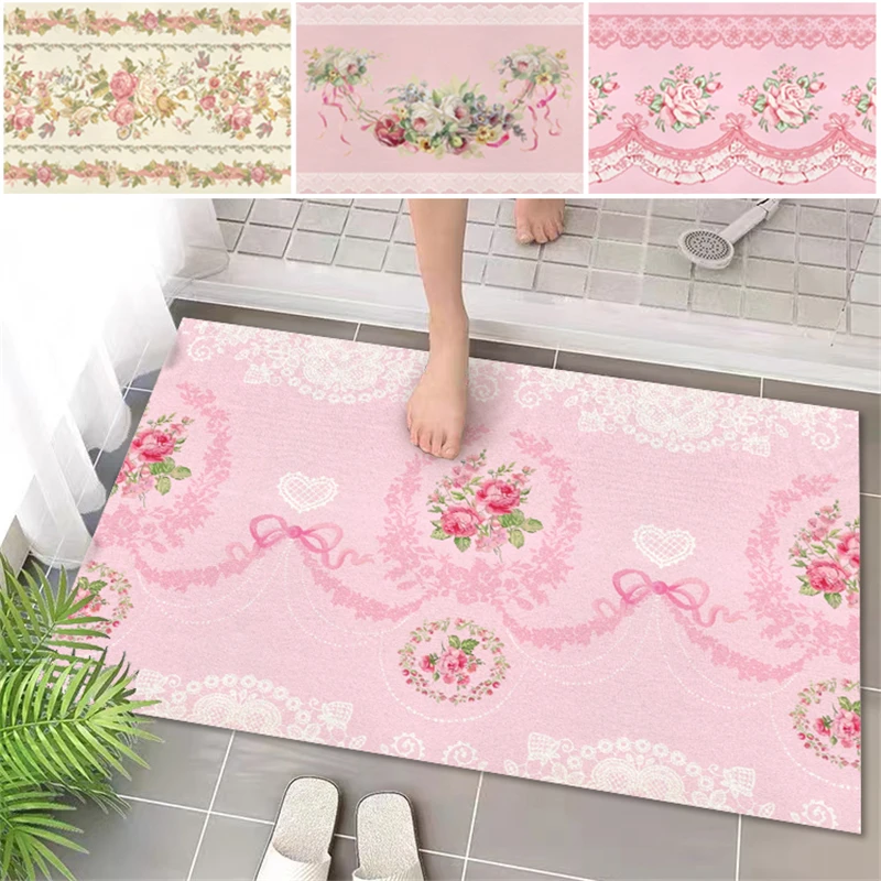 Vintage-Diatom-Mud-Floor-Mat-Room-Decor-Pastoral-Bow-Rose-Printing ...