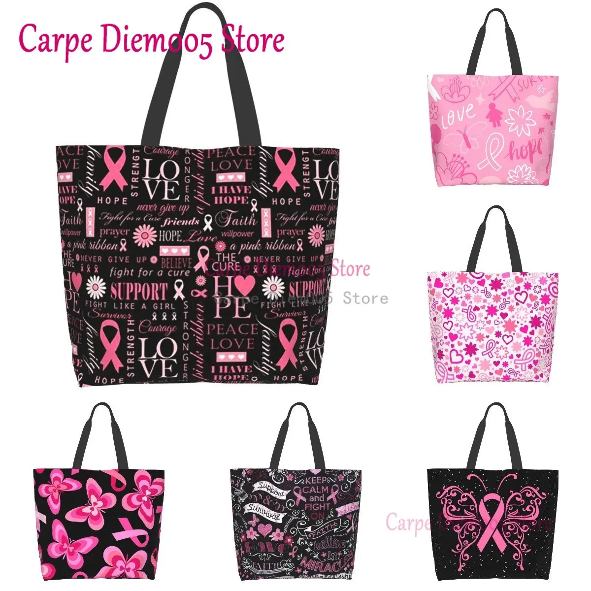 Women-Shoulder-Bag-Pink-Ribbon-Support-Breast-Cancer-Large-Capacity ...