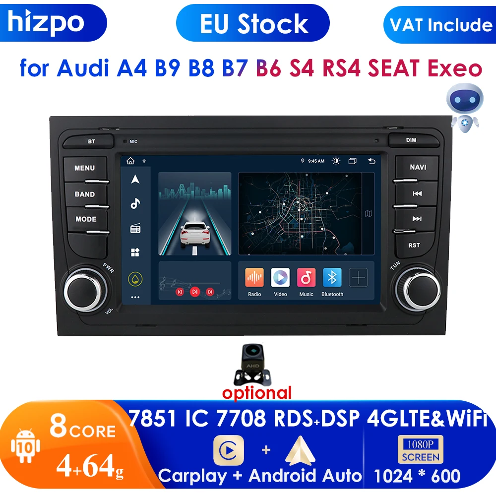 4G LTE Carplay 7inch Android Car Radio GPS for Audi A4 B9 B8 B7 B6 S4 ...