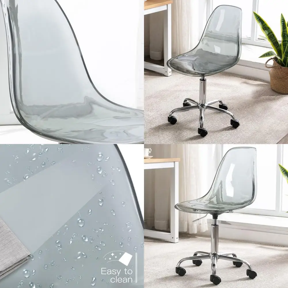 Adjustable Height Lucite Office Chair with Wheels, Modern Clear Plastic ...