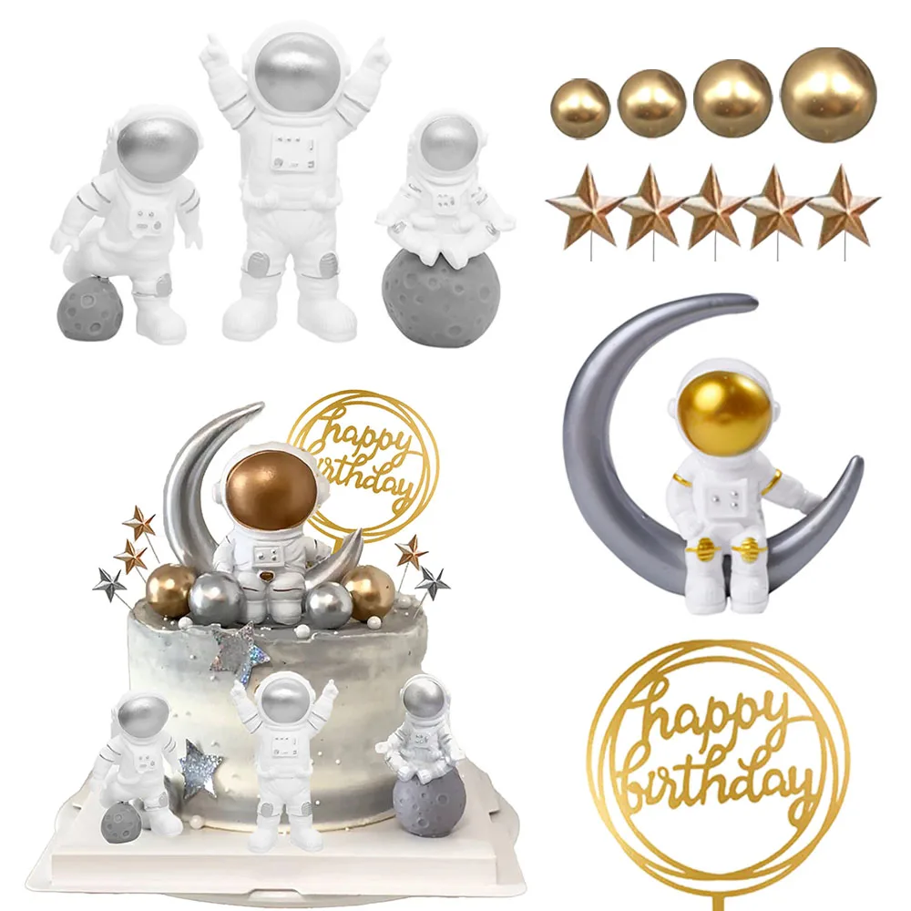 14pcs Space Birthday Supplies Astronaut Cake Topper Spaceman Mini ...
