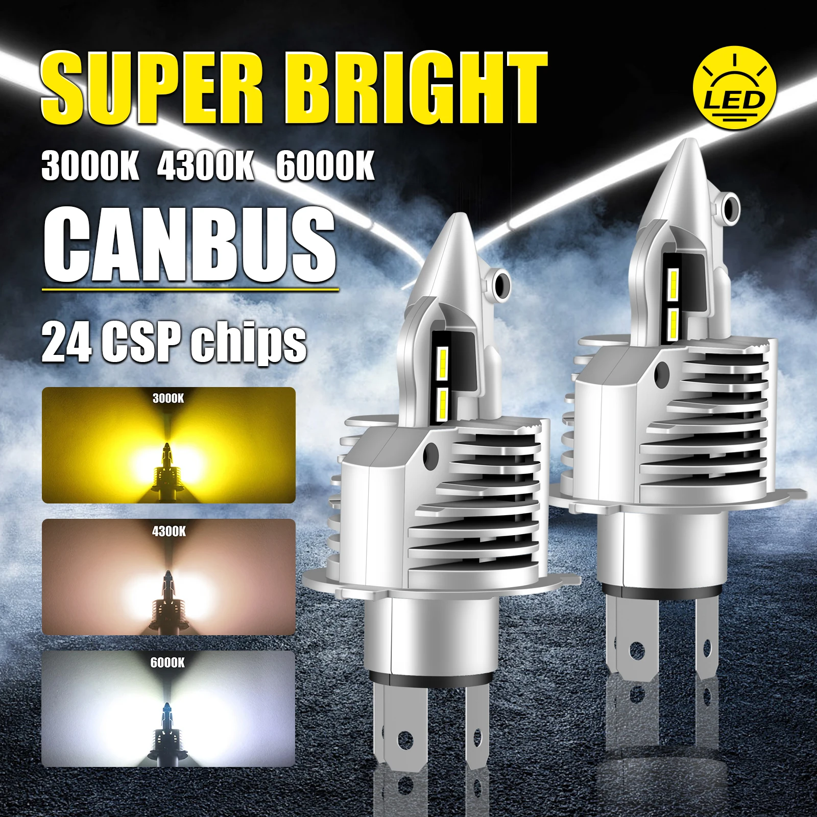 Faro-LED-de-alta-potencia-para-coche-Bombilla-H4-Canbus-de-6000K-4300K ...