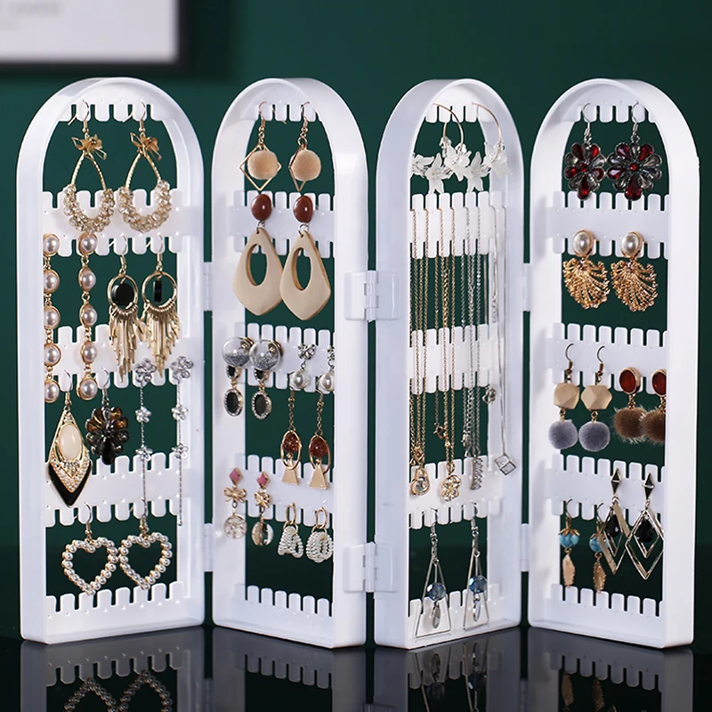 4-Doors-Foldable-Screen-Clear-Earrings-Studs-Display-Rack-Necklace ...
