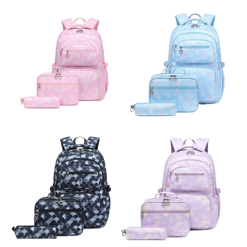 3pcs-Nylon-School-Backpack-Set-PriGirls-School-Bookbag-with-Lunch-Box ...