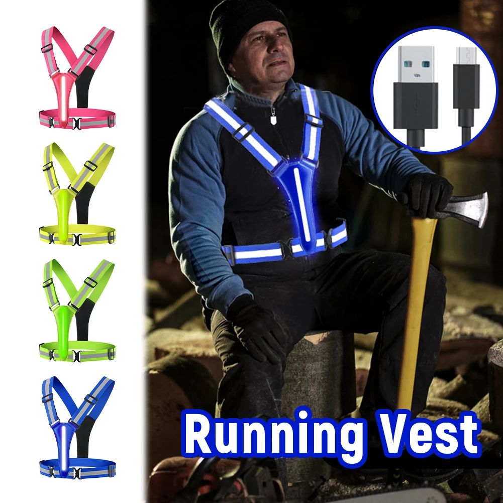 LED Reflective Running Vest LED Cycling Security Vest Adjustable ...