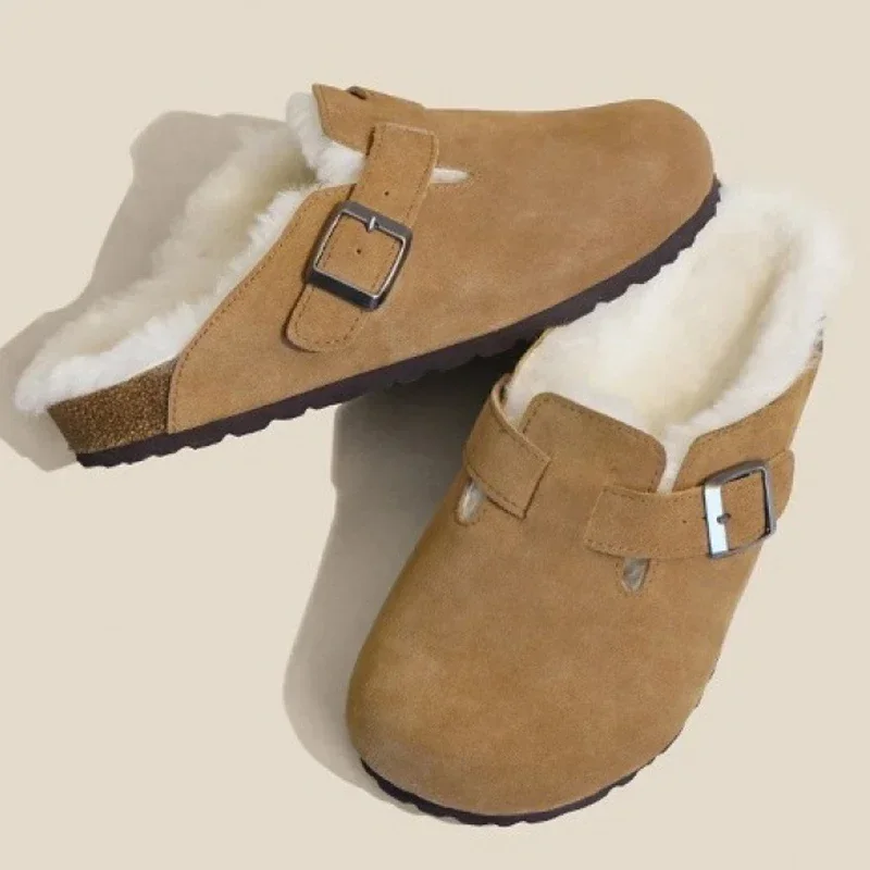 Shevalues-Fur-Boston-Clogs-For-Women-Winter-New-Fashion-Cork-Insole ...