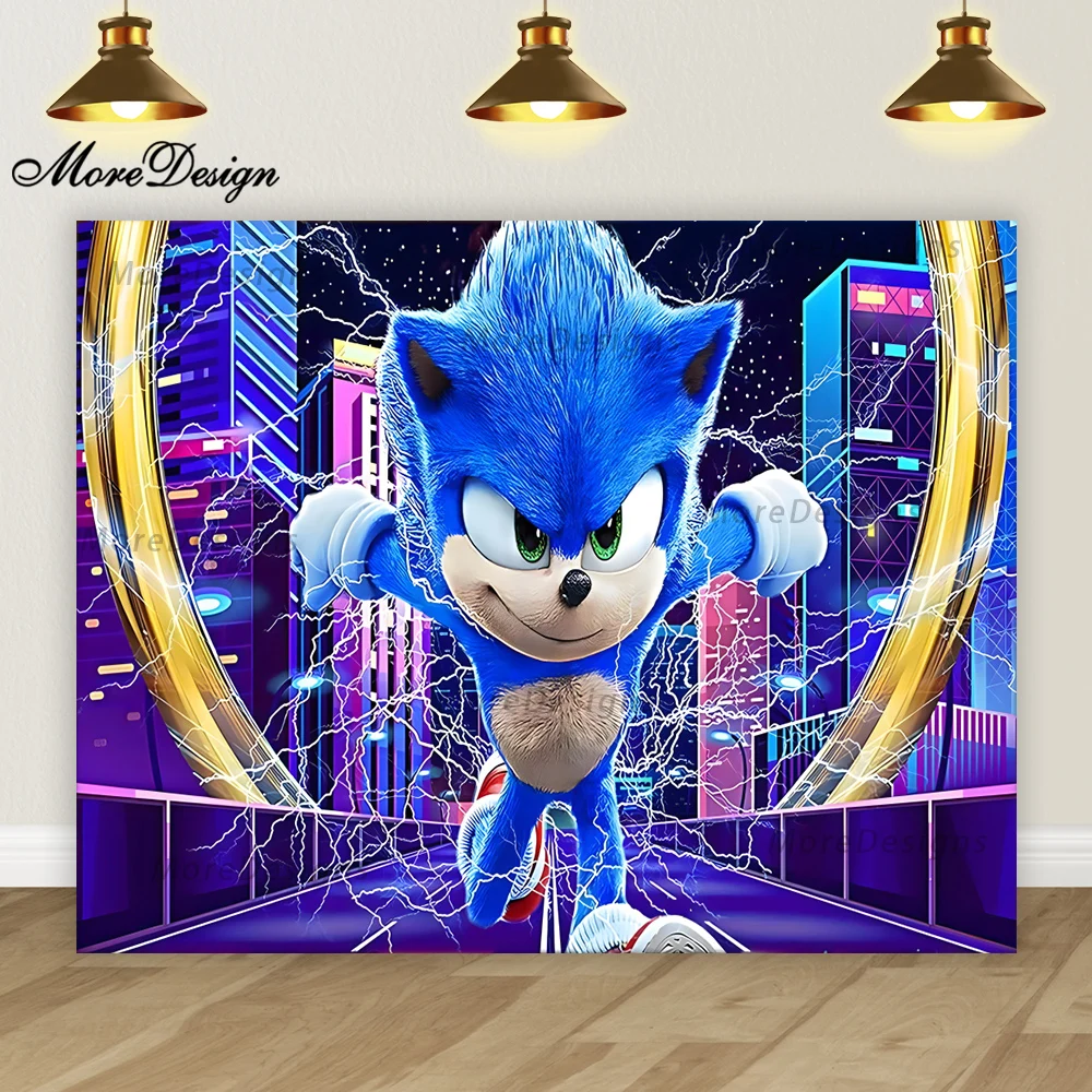 Fondo de fotografía con iluminación de Sonic Hedgehog, pancarta de cumpleaños para niños ...