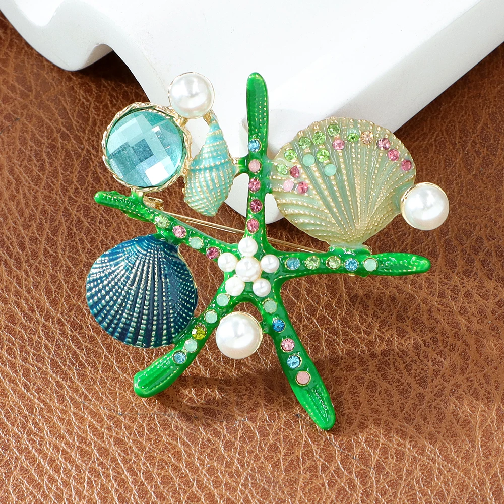 CINDY XIANG New Arrival Starfish Brooch Jewelry Rhinestone Pearl ...