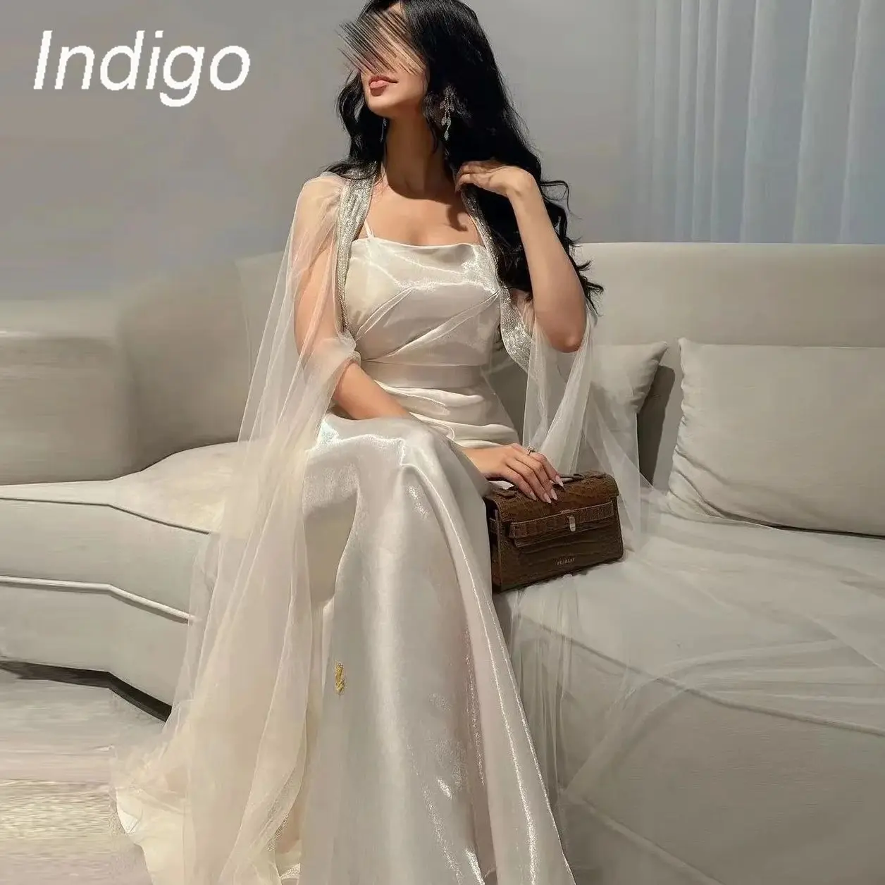 Indigo-vestido-de-noche-de-sat-n-brillante-para-mujer-traje-Formal ...