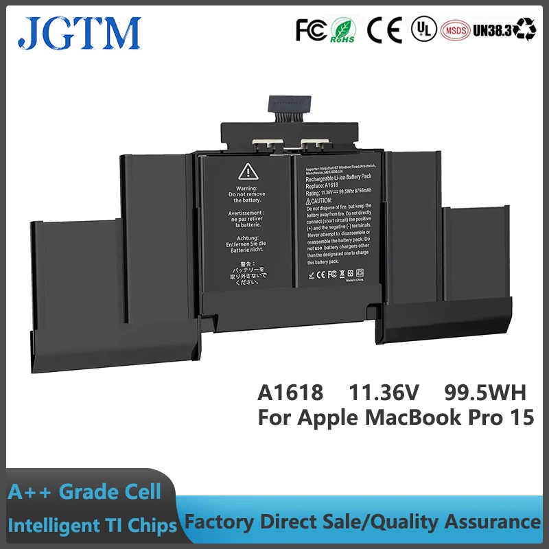 JGTM 11.36V 8800mAh A1618 Laptop Battery For Apple MacBook Pro 15 ...