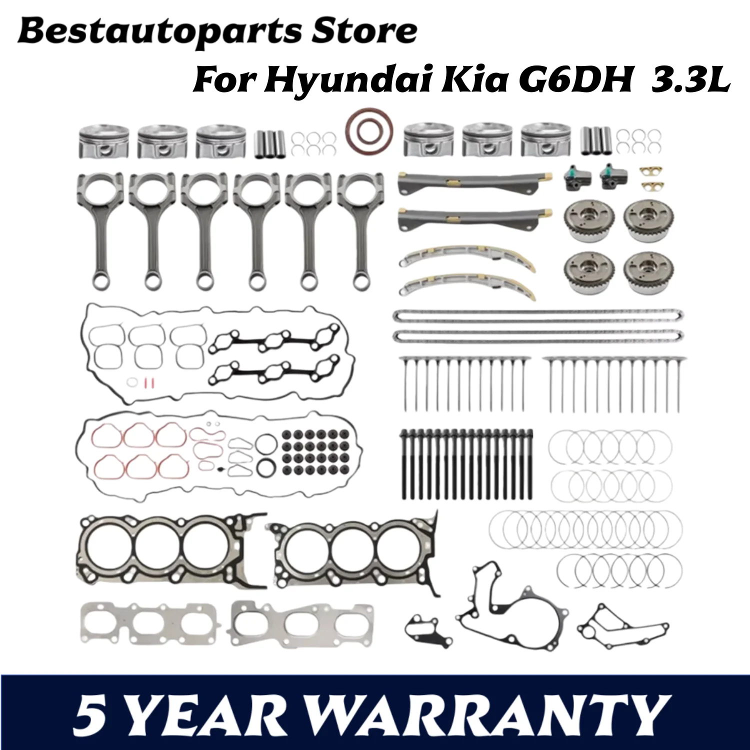 G6DH Engine Rebuild Timing Chain Kit Full Gasket Piston Ring Valve Set ...
