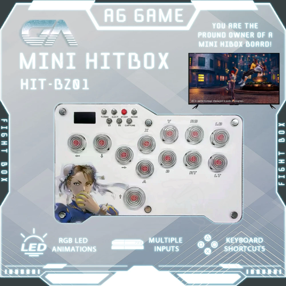 Fighting-Box-Mini-Hitbox-LED-Fight-Stick-Arcade-Joystick-Red-Switch ...