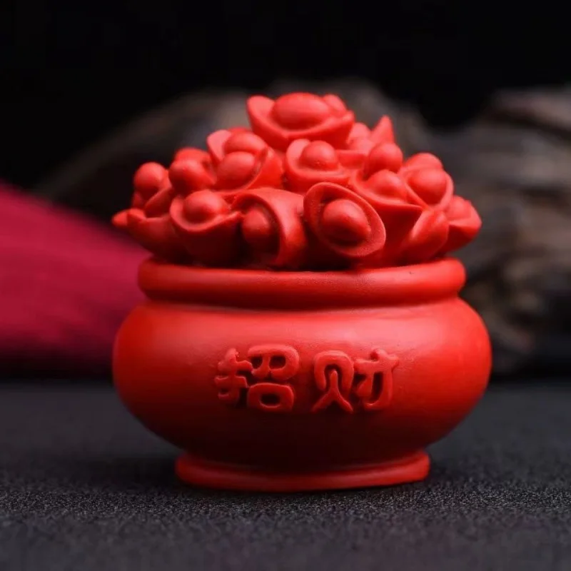 Authentic Cinnabar Red Sand Treasure Bowl Ornament Wealth Gathering ...