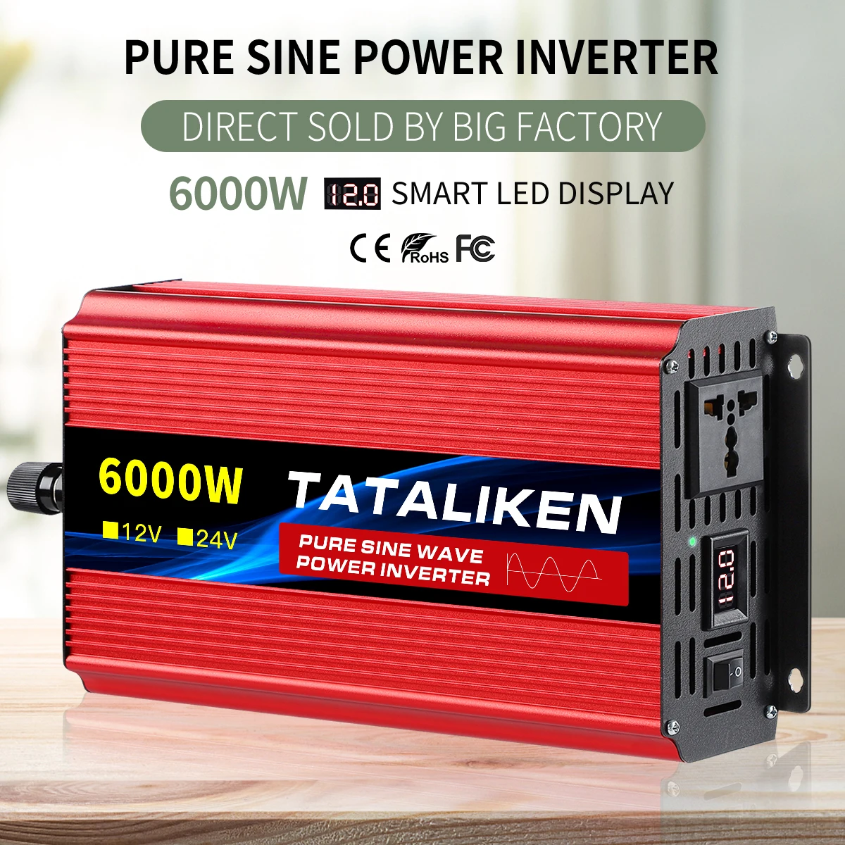 Pure-sine-wave-inverter-DC-12V-to-AC-220V-LED-voltmeter-converter ...