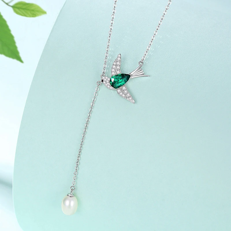 925 Sterling Silver Hummingbird Necklace for Women Freshwater Pearl ...