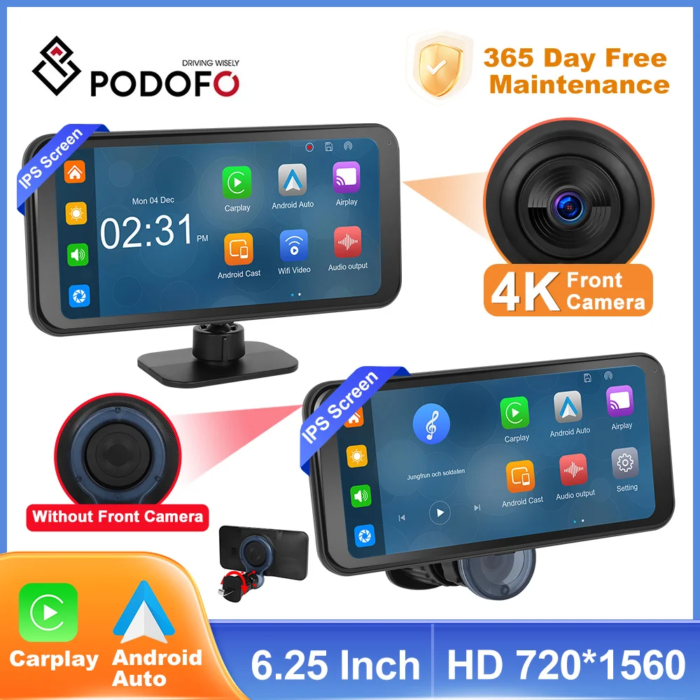 Podofo-Wireless-CarPlay-Android-Auto-Player-6-25-Support-Rear-Camera ...