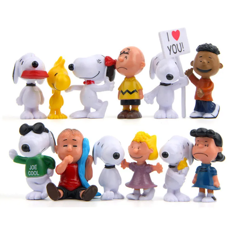 12PCS-Cartoon-Peanuts-Snoopy-Charlie-Sally-Woodstock-Mini-Figure-Model ...