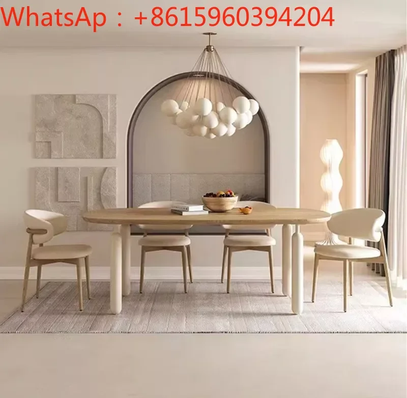 French-cream-style-solid-wood-dining-table-household-quiet-oval-table ...