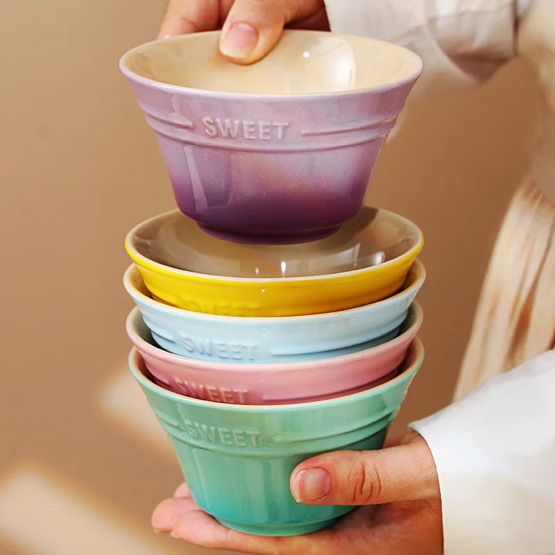 American-Gradient-Rainbow-Ceramic-Bowl-Creative-Rice-Bowl-Cool-Color ...