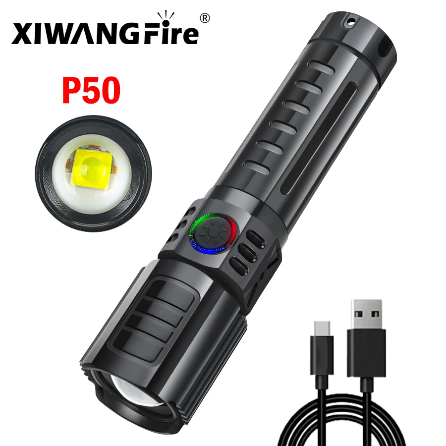 Powerful-P50-COB-Strong-Light-Flashlight-Portable-USB-Rechargeable-Bright-Household-LED-Zoom ...