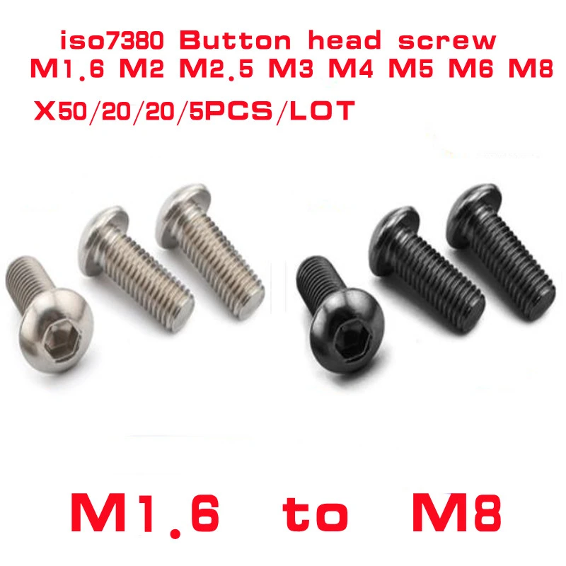 5-50pcs Iso7380 M2 M2.5 M3 M4 M5 M6 M8 304 A2-70 Stainless Steel Grade10.9 Black Allen Hex ...