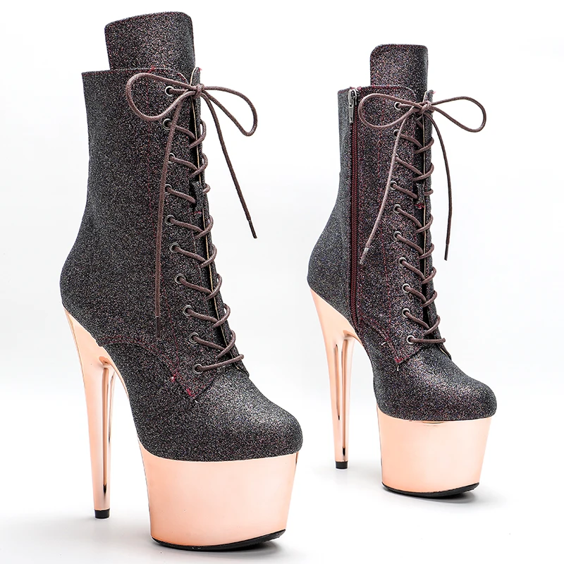 Leecabe 17cm/7inche Pu Upper Pole Dance Boot With Gold Color High Heel ...