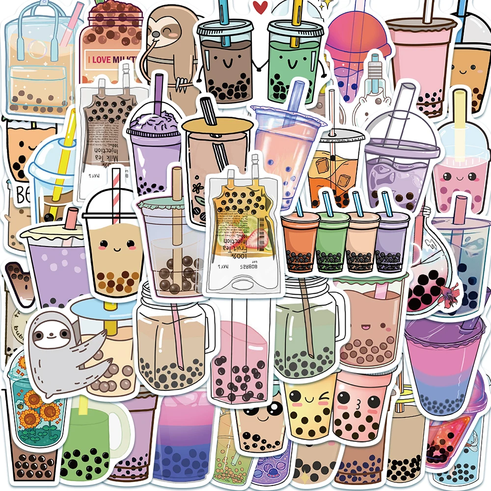 10/50PCS Cute Cup Pearl Milk Tea Stickers DIY Scrapbook Car Notebook ...