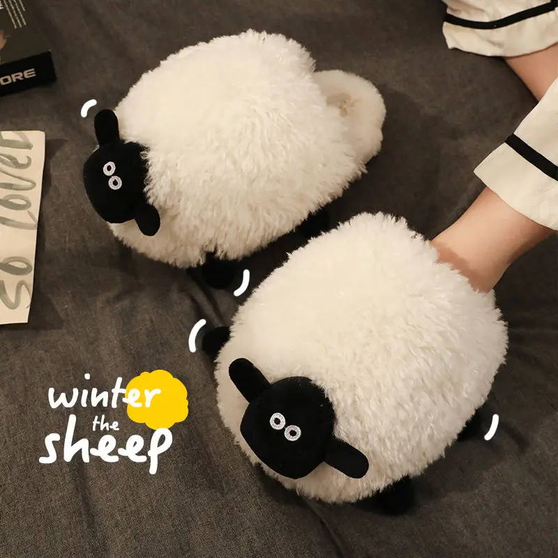 Fluffy-sheep-slippers-for-couples-wife-husband-winter-slides-shoe-women ...