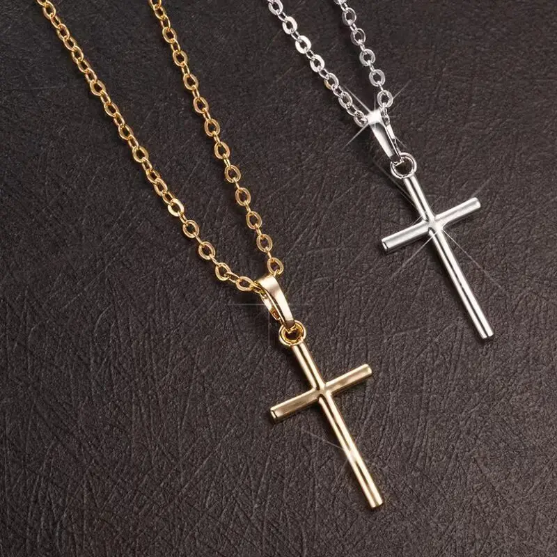 Fashion-Christian-Jesus-Cross-Necklaces-Silver-Color-Long-Chain-Simple ...