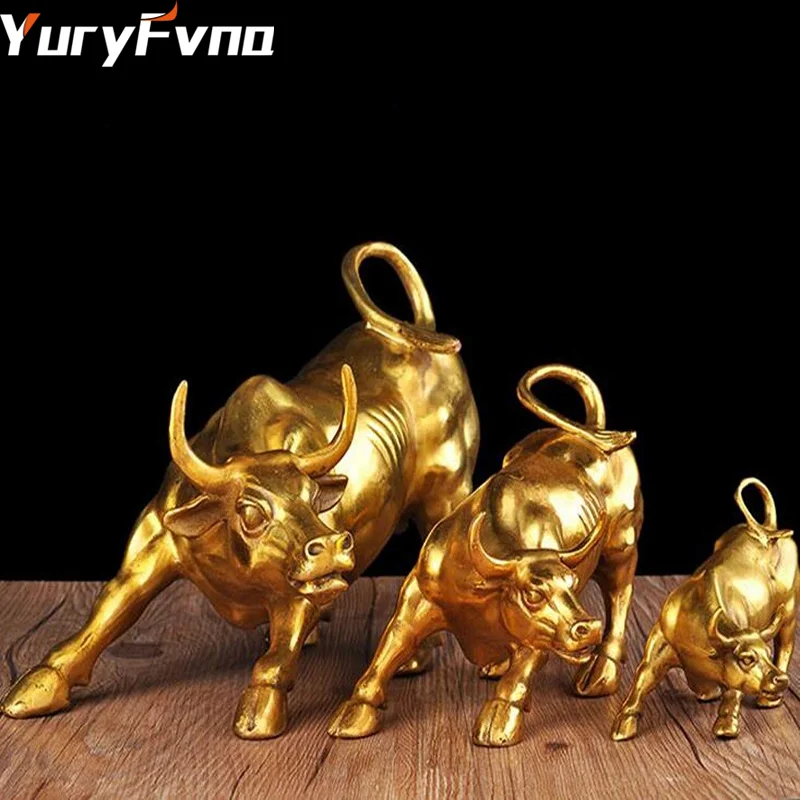 YuryFvna-3-Sizes-Golden-Wall-Street-Bull-OX-Figurine-Sculpture-Charging ...