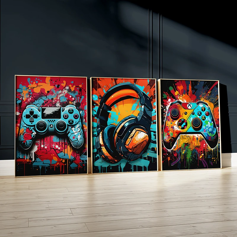Graffiti-Art-Gamepad-Pinturas-De-Lona-Gaming-Poster-Gamer-Decor-Wall ...