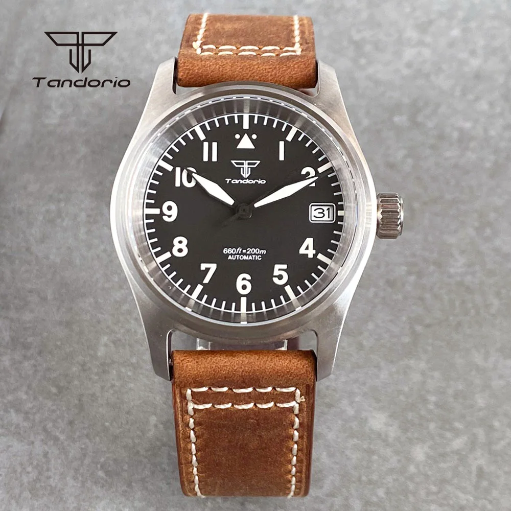 Tandorio Steel 36mm Pilot Men Automatic Watch Aviator Date NH35A Simple ...
