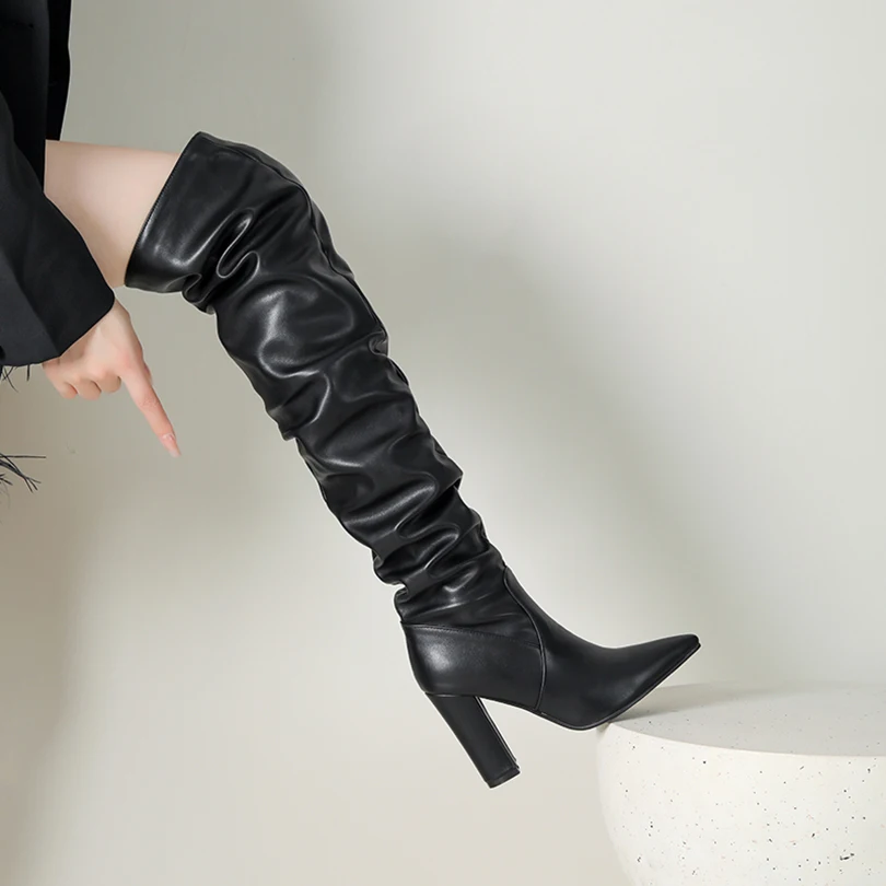 Sharp-Pointed-Ultra-High-Thick-Wrinkled-Women-s-Over-The-Knee-Boots ...