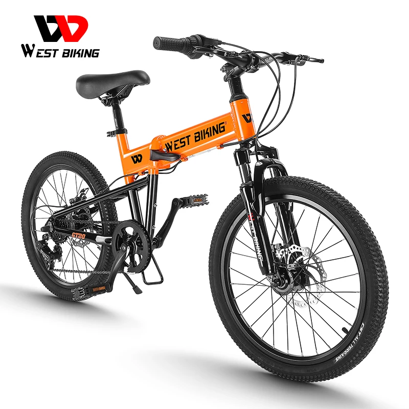 West Biking 어린이용 알루미늄 합금 접이식 프레임 서스펜션 프론트 포크 6 단 기어 시프트 20 인치 산악 자전거