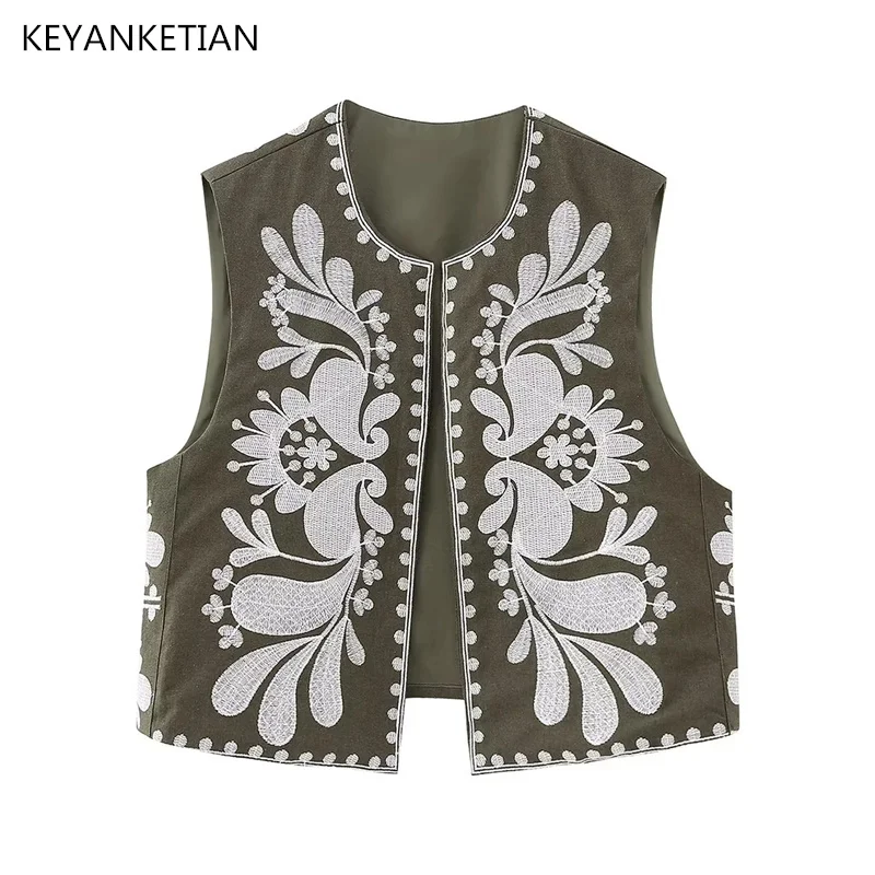 KEYANKETIAN Summer New Floral Embroidery Unbuttoned Vest Coat Tribal ...