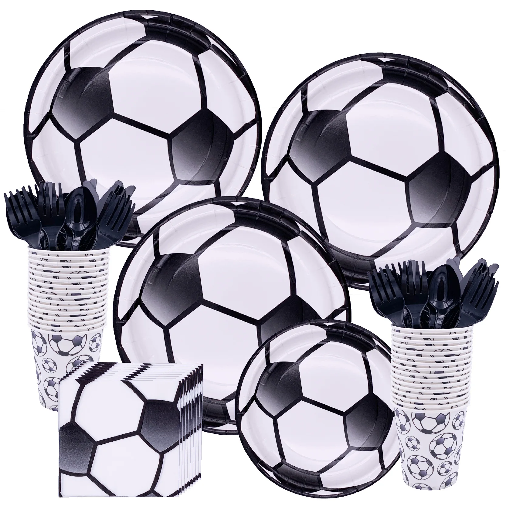 Black-White-Football-Party-Kids-Birthday-Tableware-Balloon-Paper-Plate ...