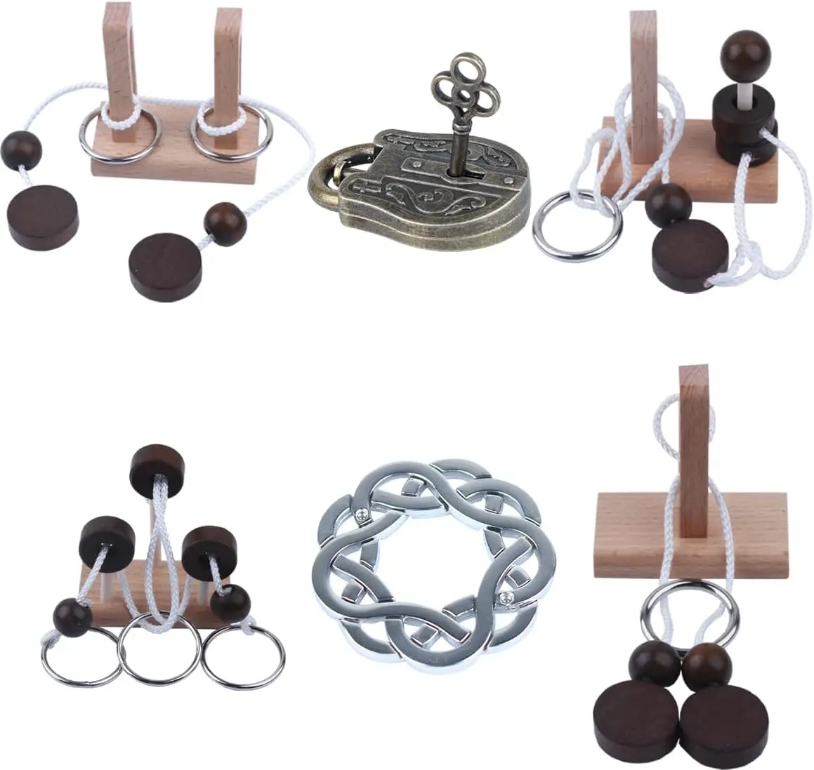 Brain-Teaser-Puzzle-3D-Unlock-Interlock-Metal-Wooden-Assorted-Set-IQ ...