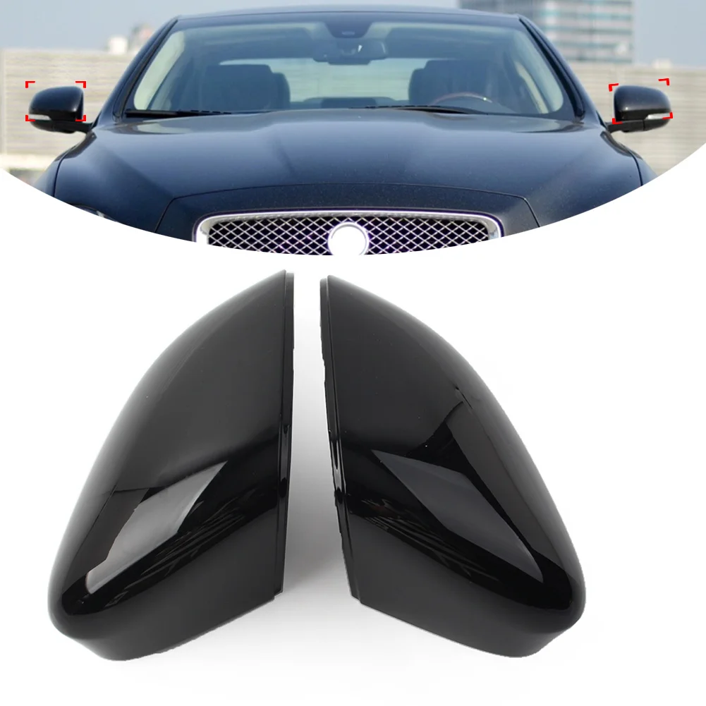 1 Pair Glossy Black Car Rear Wing Mirror Housing Cover For Jaguar XJ ...