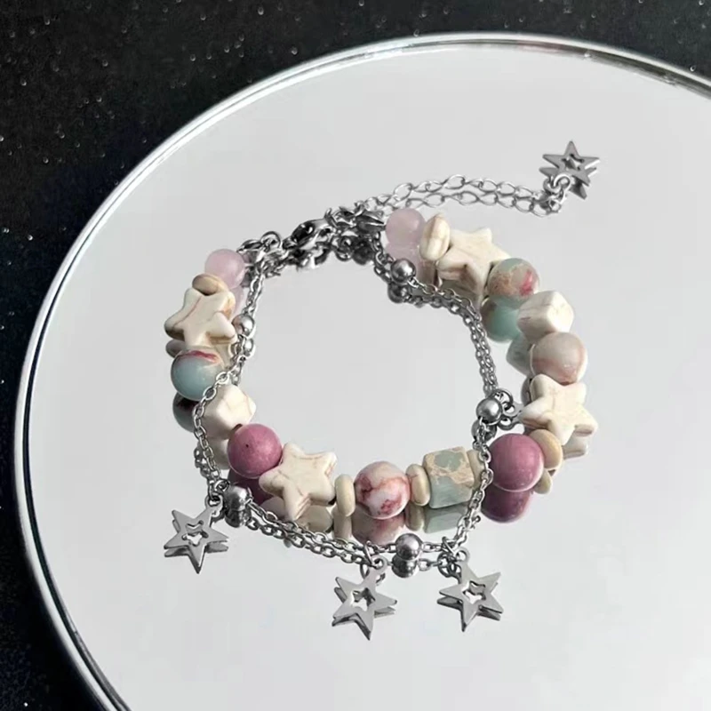 New-Handmade-Double-Layer-Stars-Bracelets-Cream-Color-Design-Girls ...