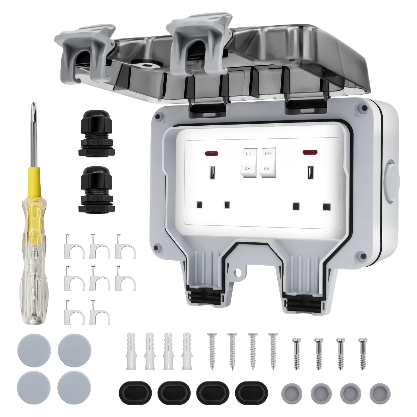 Outdoor Power Hub,Double Socket with 3m/10m Cable & Lockable Cover,All ...