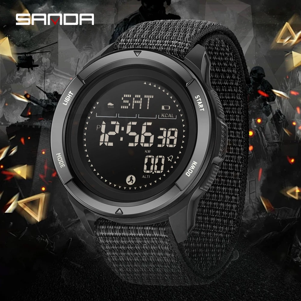 SANDA Men Electroni Watch Metronome Movement Step Counting Military ...