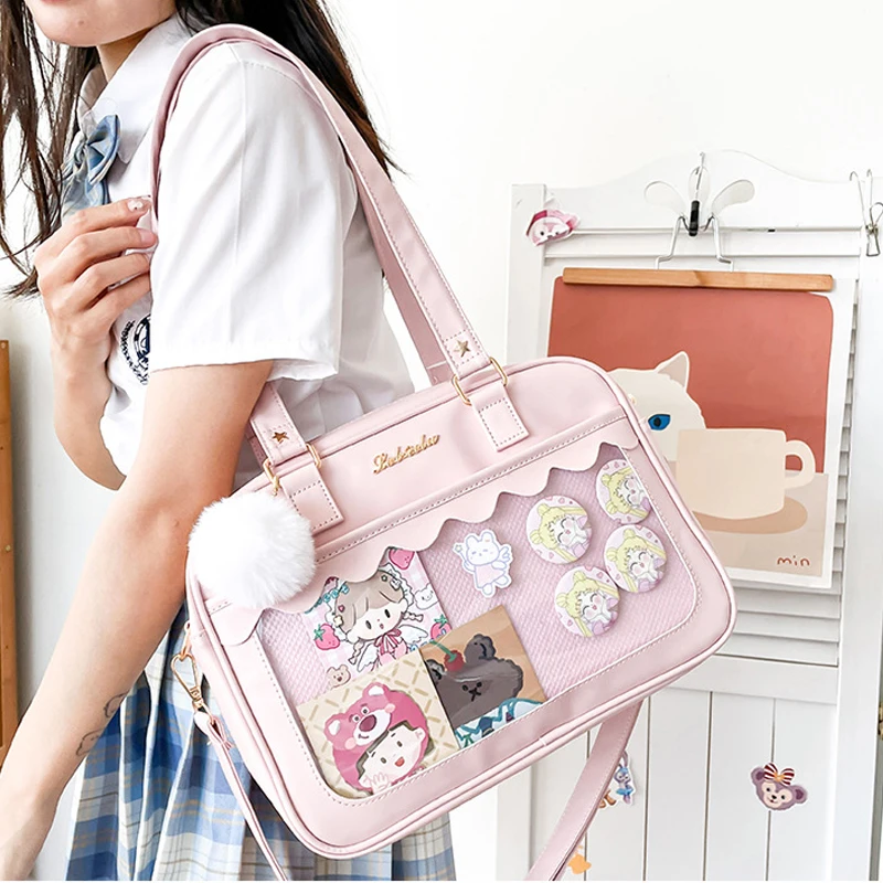 일본 카와이 Pu 가죽 Itabag 숄더 백 여성용 투명 백 Jk 토트 백 핸드백 프레피 백 Ita 백 크로스 바디 백